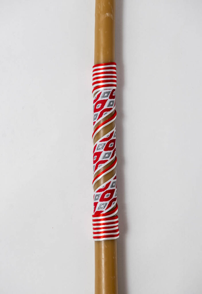 Brocade Ribbon With Red And White Cord On A Pure Beeswax Candle. (EC24 ...